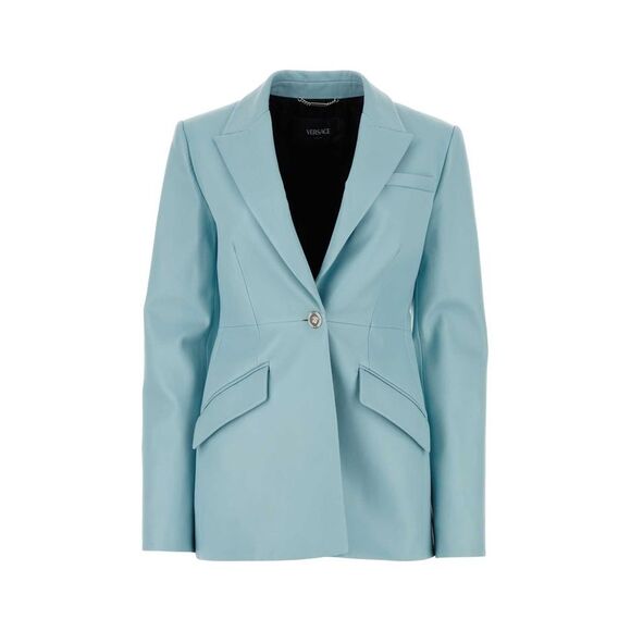 Versace | Sweaters | Versace Women Lightblue Leather Blazer | Poshmark